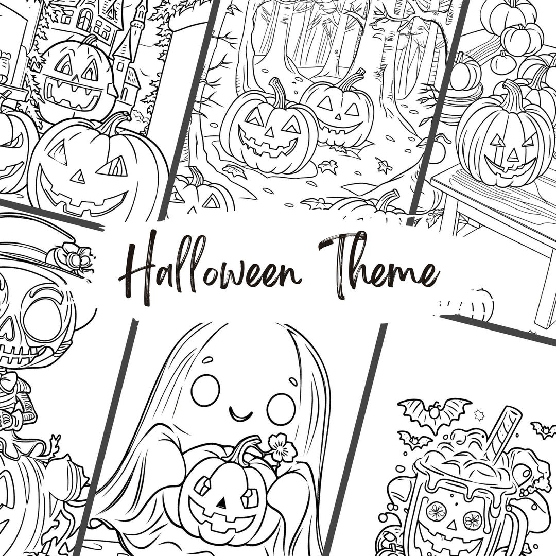 Coloring Pages Halloween Theme Bundle, Fall and Spooky Coloring Page ...