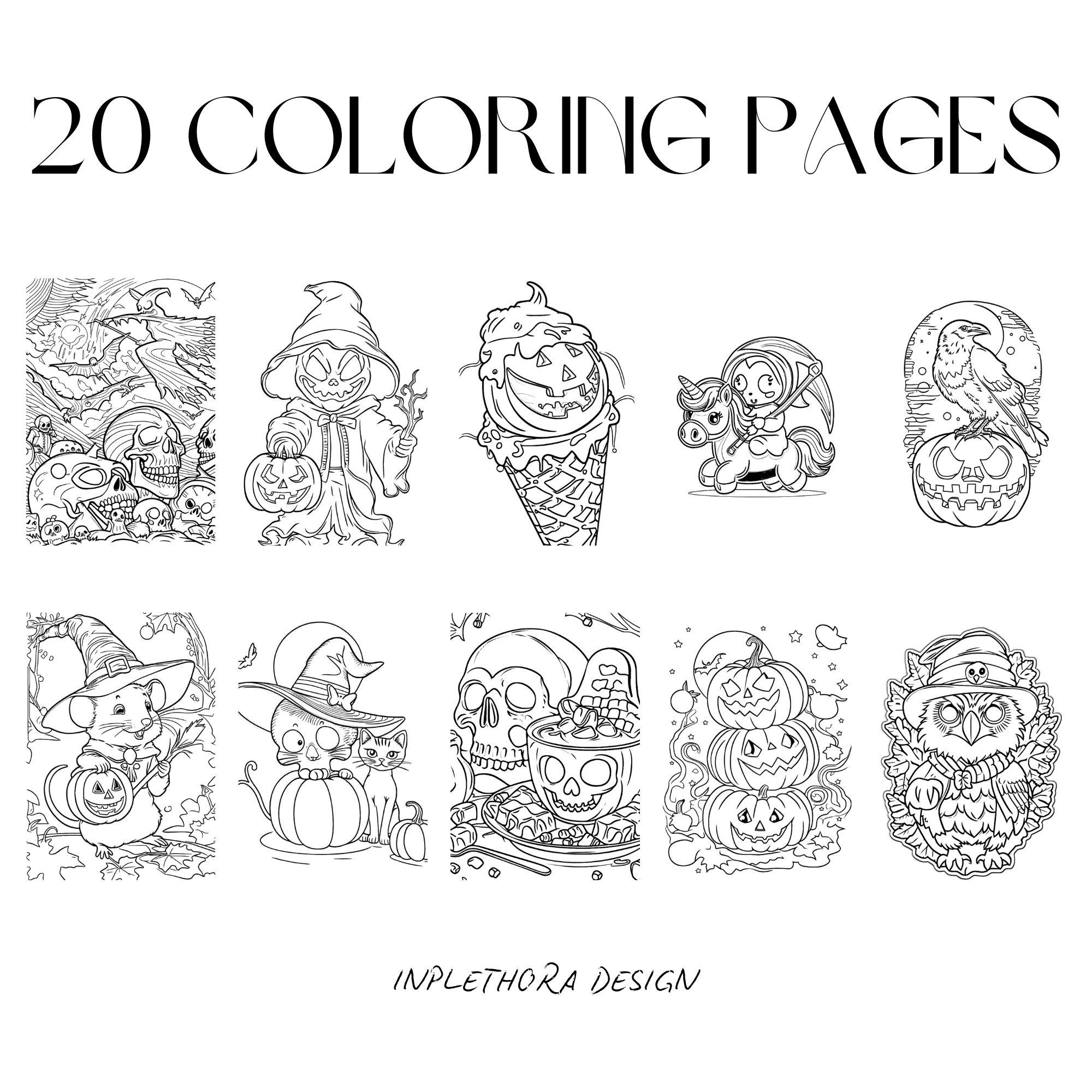 Coloring Pages Halloween Theme Bundle, Fall and Spooky Coloring Page ...