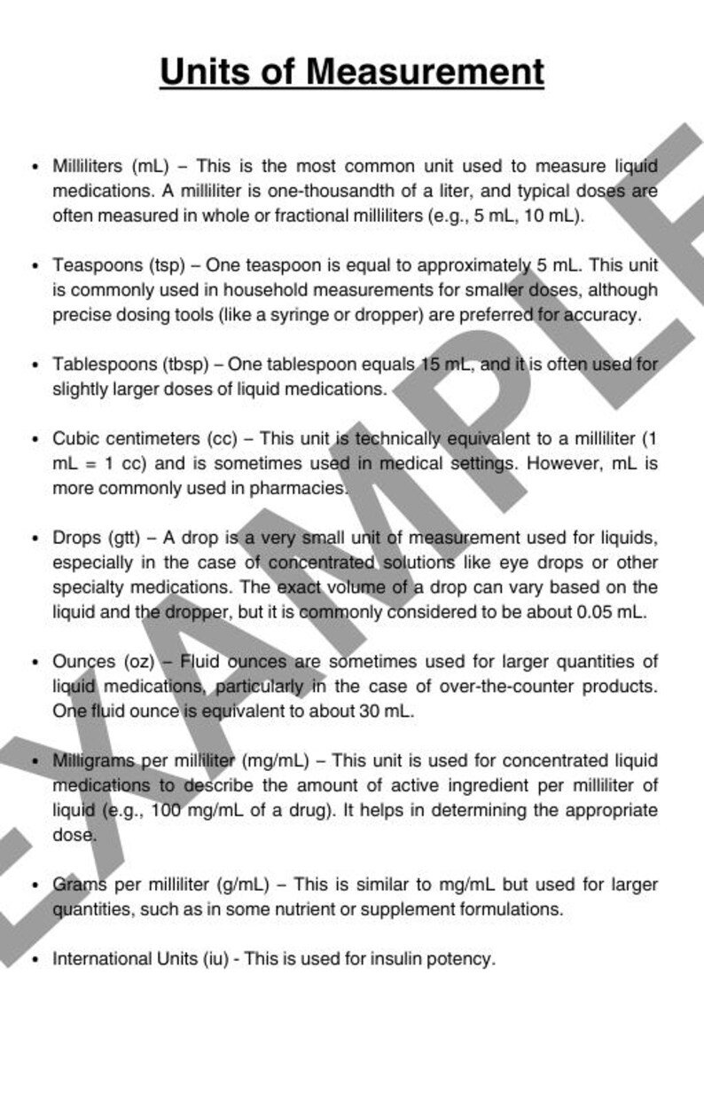 Liquid Medication Cheat Sheet (dosage, Helpful Tips, Measurements) - Etsy