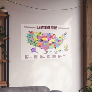 US National Parks Map Poster | 63 National Parks USA Travel Checklist ...