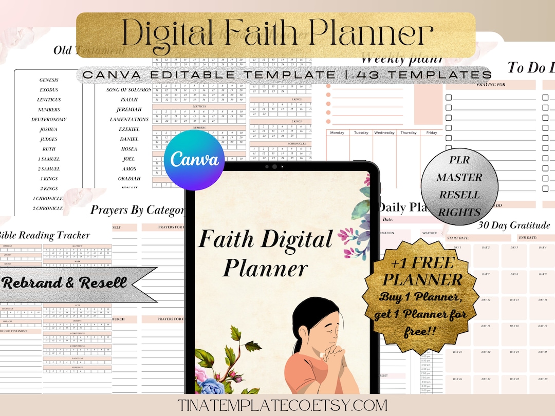 PLR Digital Faith Planner Master Resell Rights Bible Reading Tracker ...