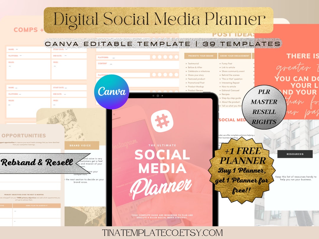 PLR Digital Social Media Planner Master Resell Rights Instagram Tiktok ...