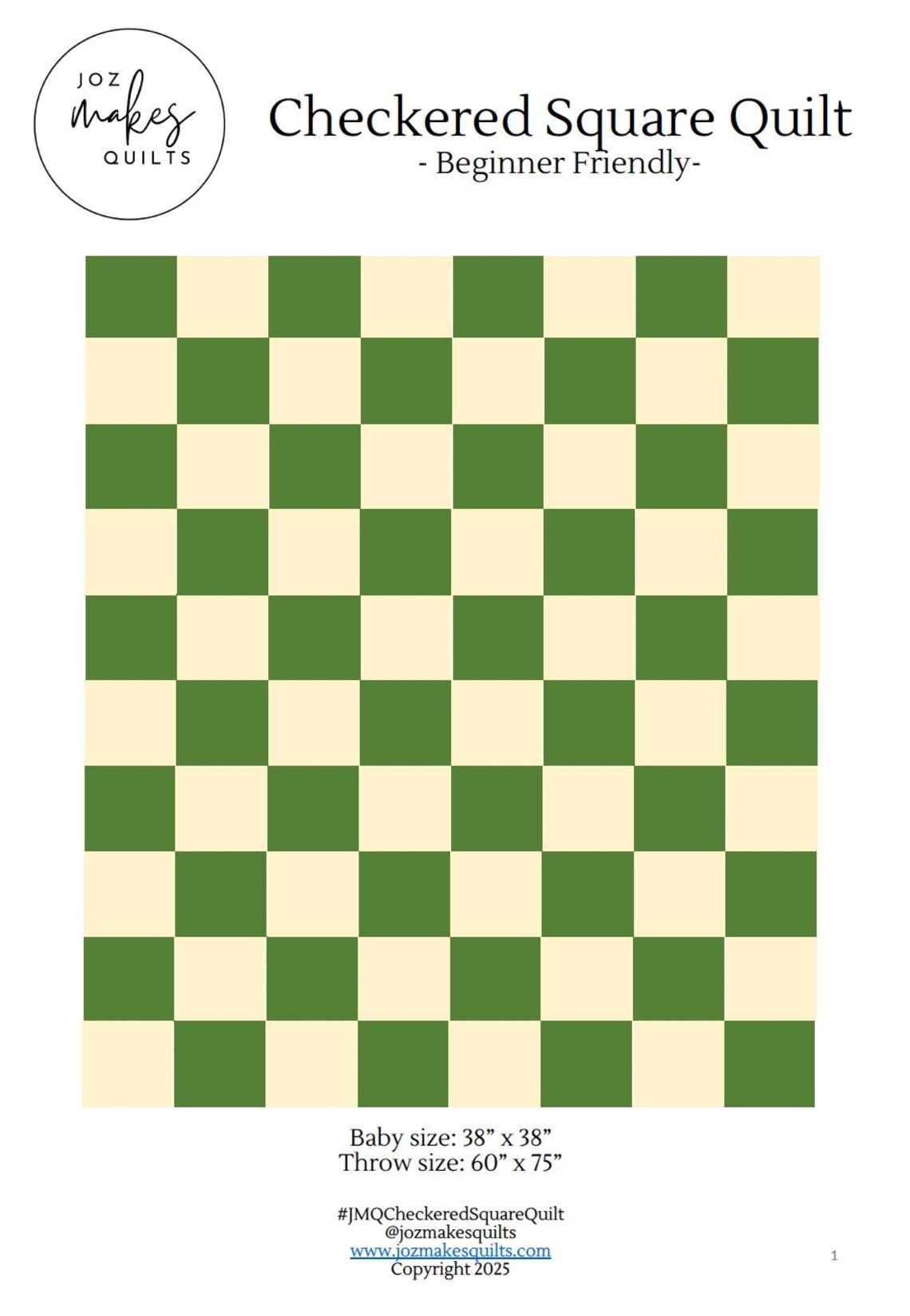 Checkered Square (checkerboard) Quilt Pattern (2 Sizes- Beginner ...