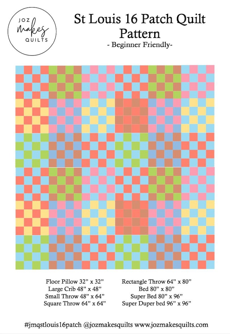 St Louis 16 Patch Quilt Pattern (8 Sizes- Beginner Friendly and Fat Quarter Friendly) - Etsy