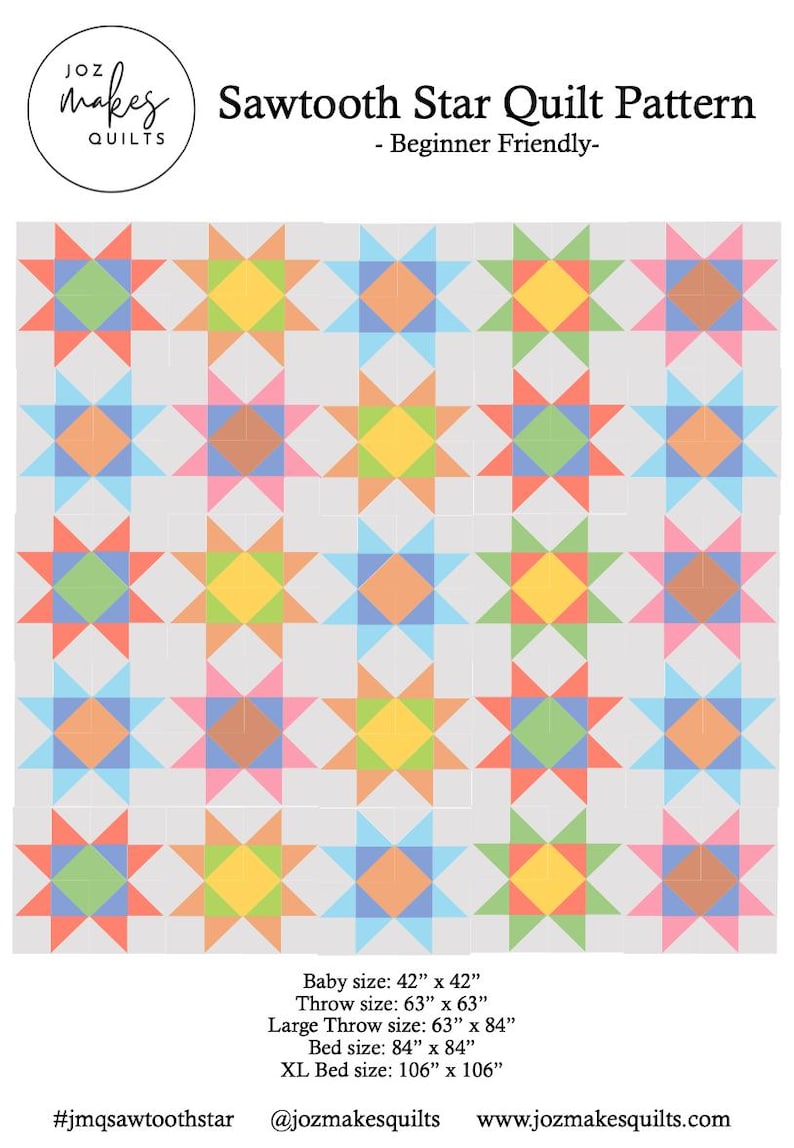 Sawtooth Star Quilt Pattern (5 Sizes- Beginner Friendly and Fat Quarter ...