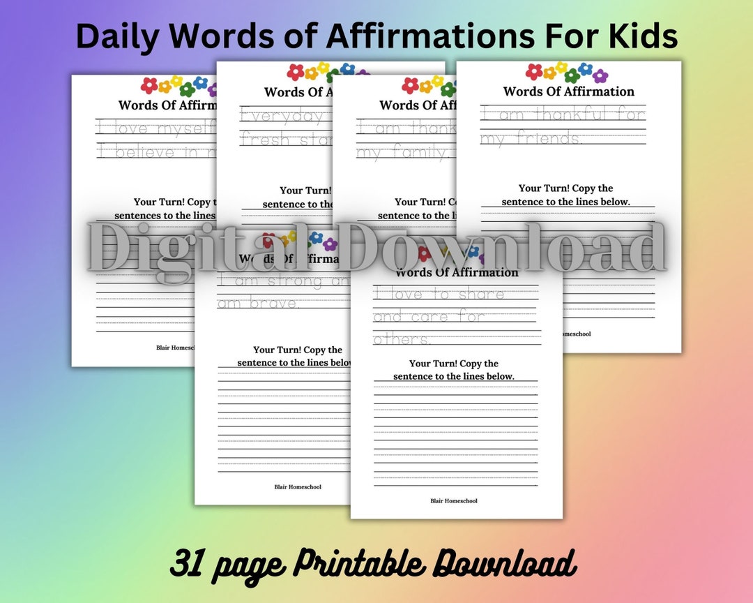 Traceable Daily Words of Affirmations for Kids - Etsy