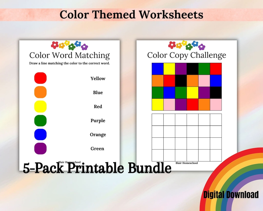 Color Themed Printable Worksheets 5-pack - Etsy