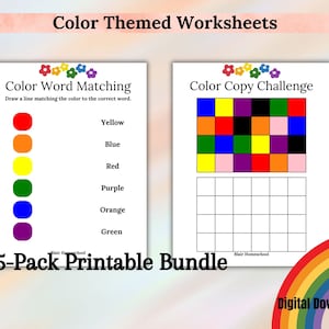 Color Themed Printable Worksheets 5-pack - Etsy