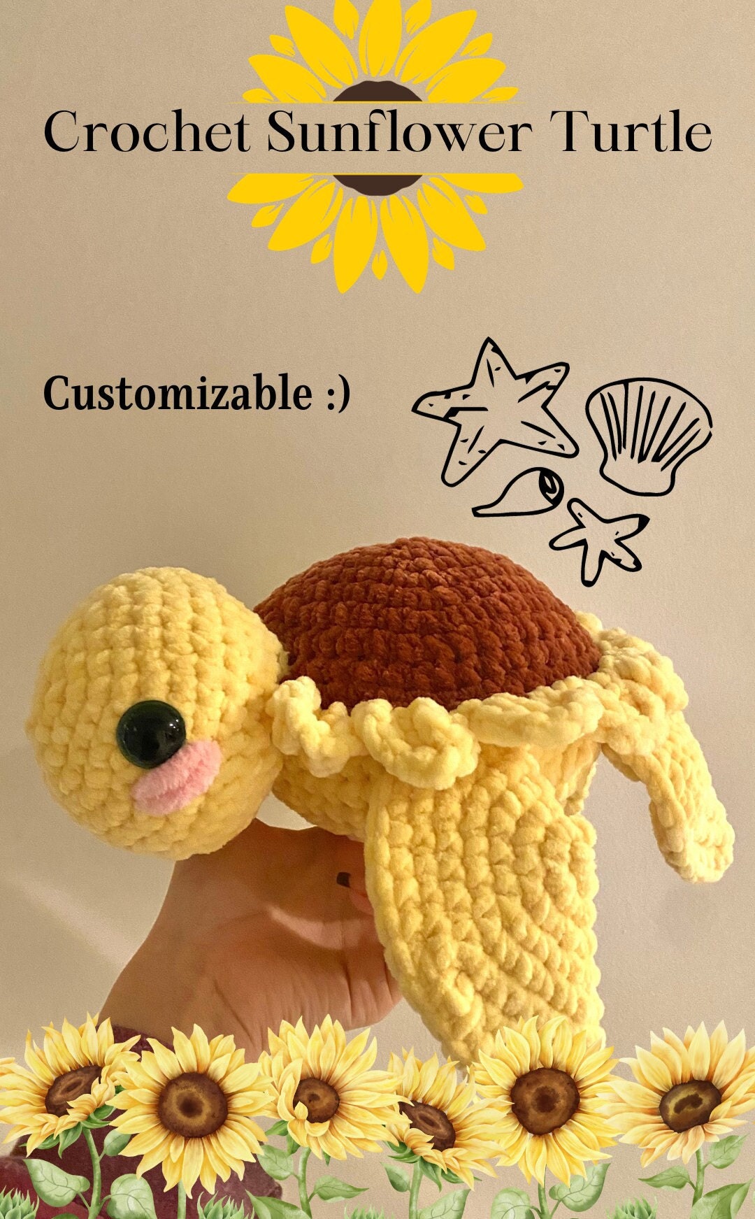 Sunflower Turtle | Crochet | Crochet Turtle | Customizable | Gift Ideas ...