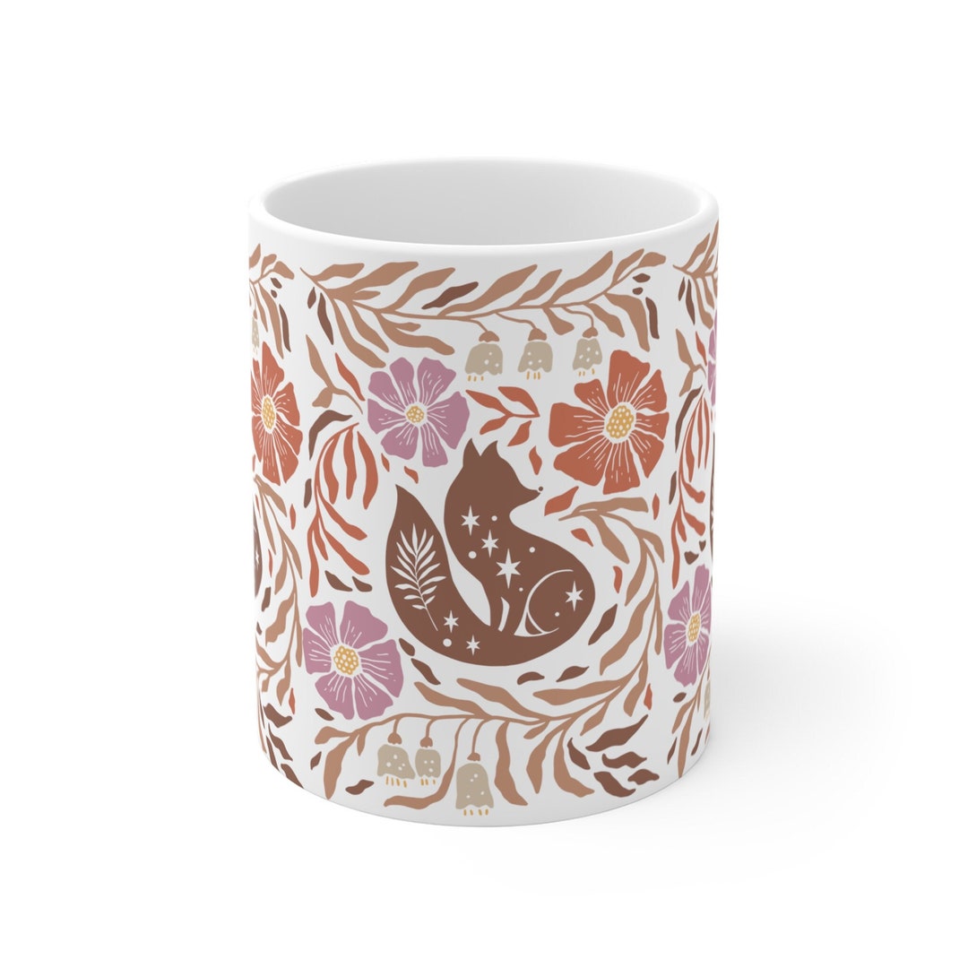Foxy Mug | 11oz Ceramic Woodland Fox Forest Animal Floral Pattern Boho ...