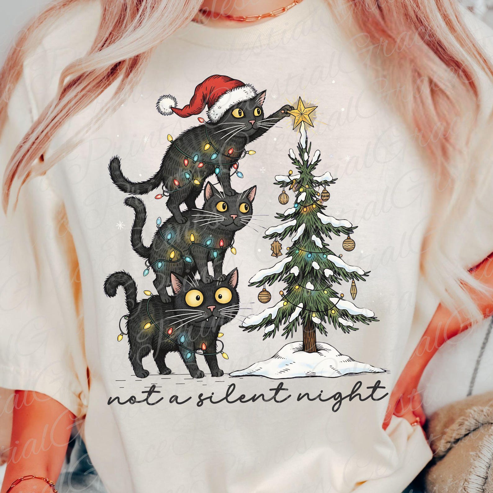 Funny Christmas Black Cats PNG • Not a Silent Night Cat Humor Holiday ...