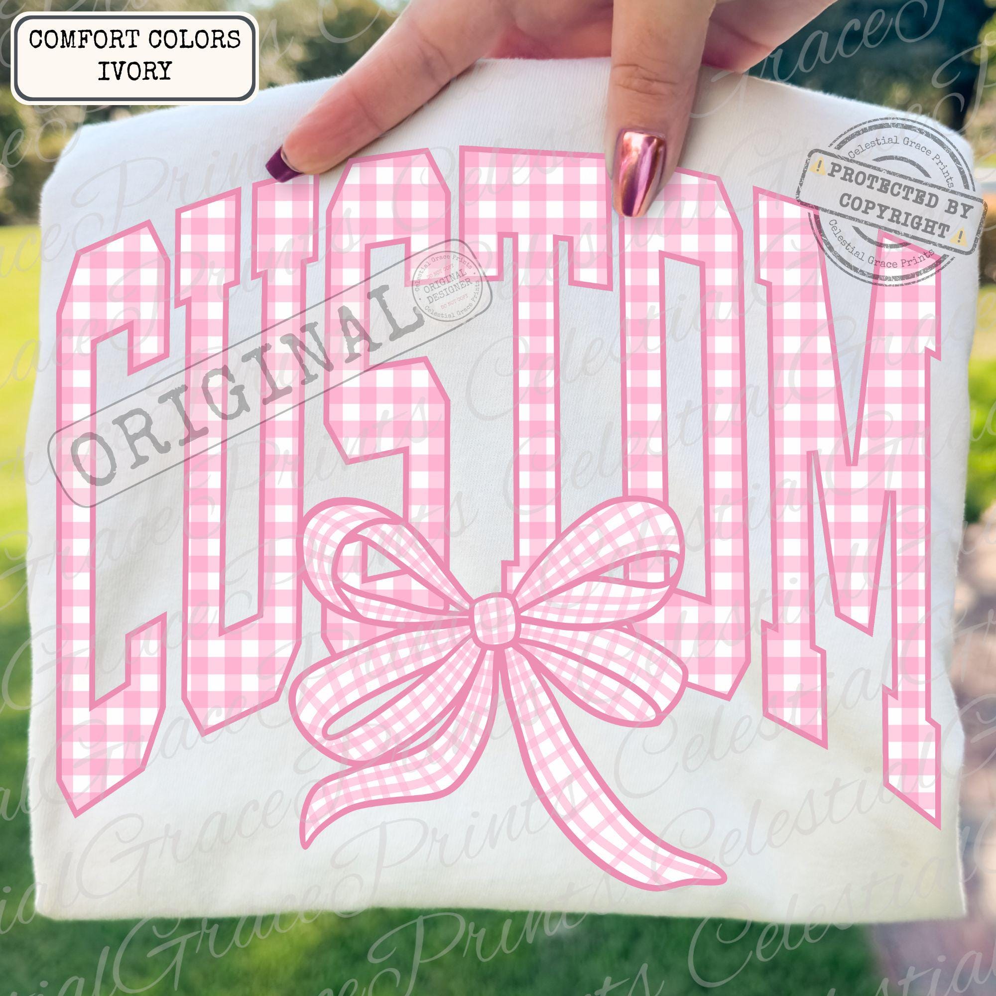 Custom Word Pink Gingham PNG Design, Coquette Bow Clipart, Preppy ...