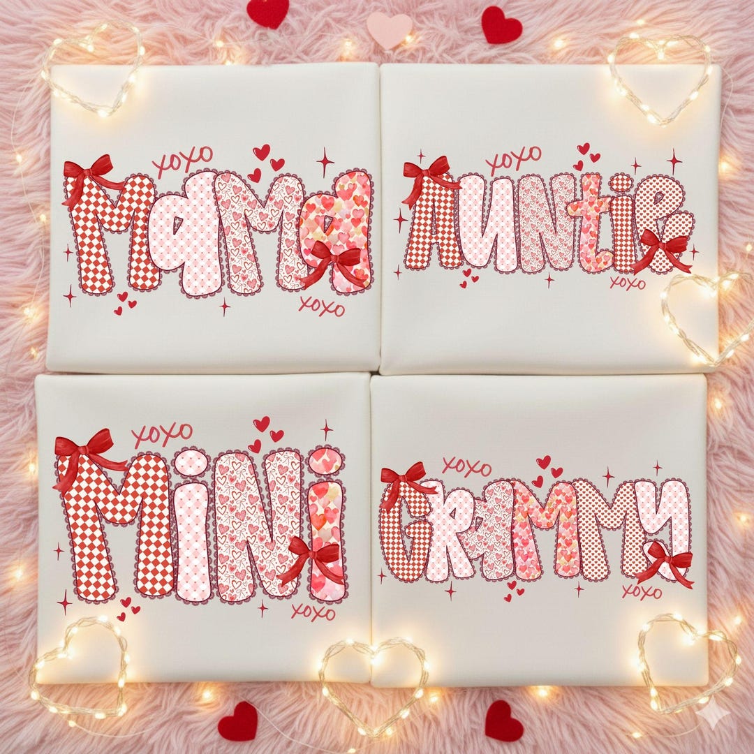 Preppy Coquette Valentines Day Mama, Mini, Auntie, Grammy PNG Bundle ...