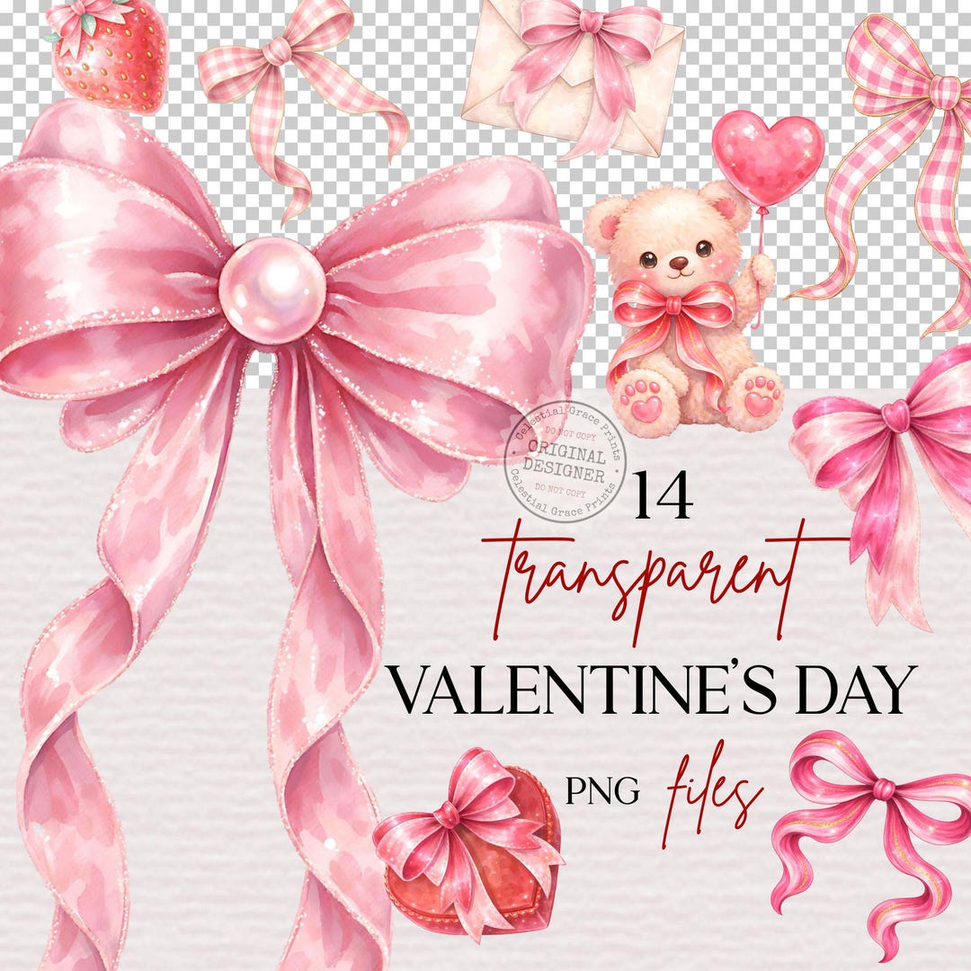 Valentine's Day Coquette Clipart PNG Bundle, Blush Pastel Preppy ...