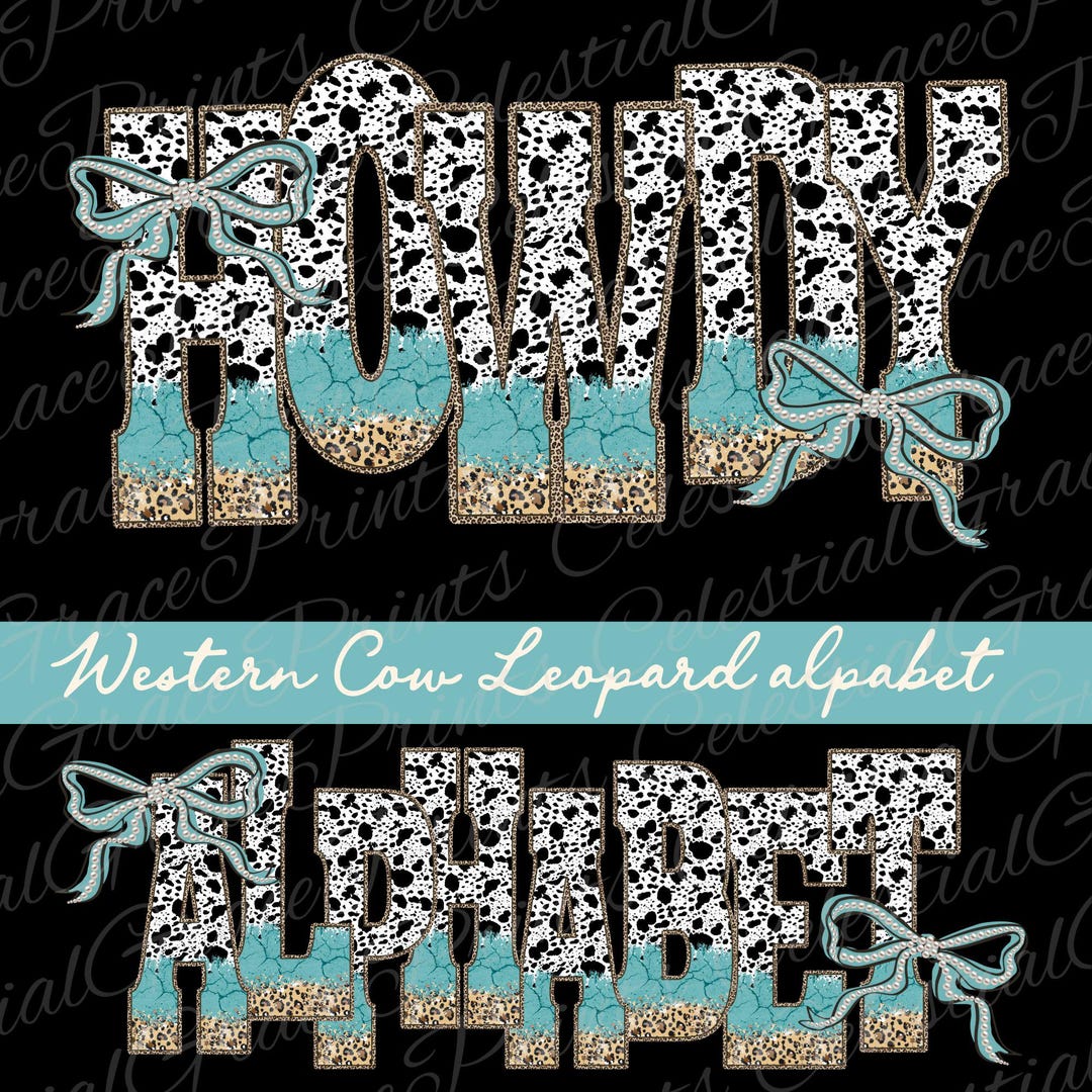 Western Cow Print Leopard Alphabet PNG, Coquette Varsity Letters ...
