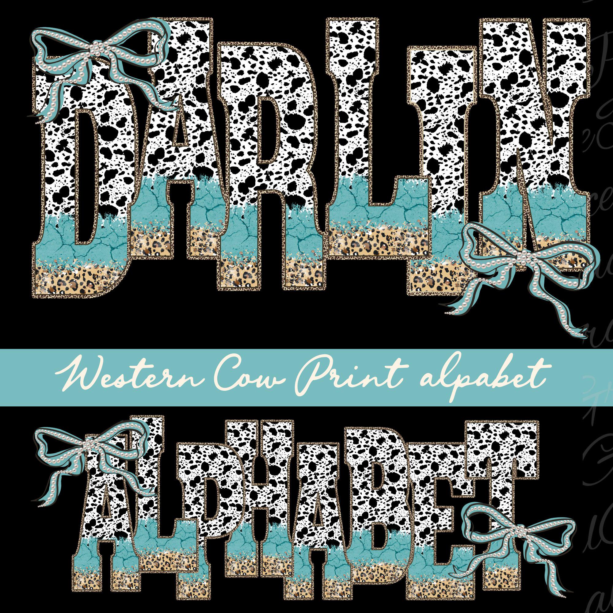 Western Cow Print Leopard Alphabet PNG, Coquette Varsity Letters ...