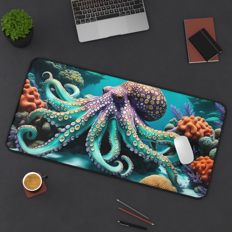 Under the Sea Octopus Desk Mat, Office Decor Desk Mat, Extended ...