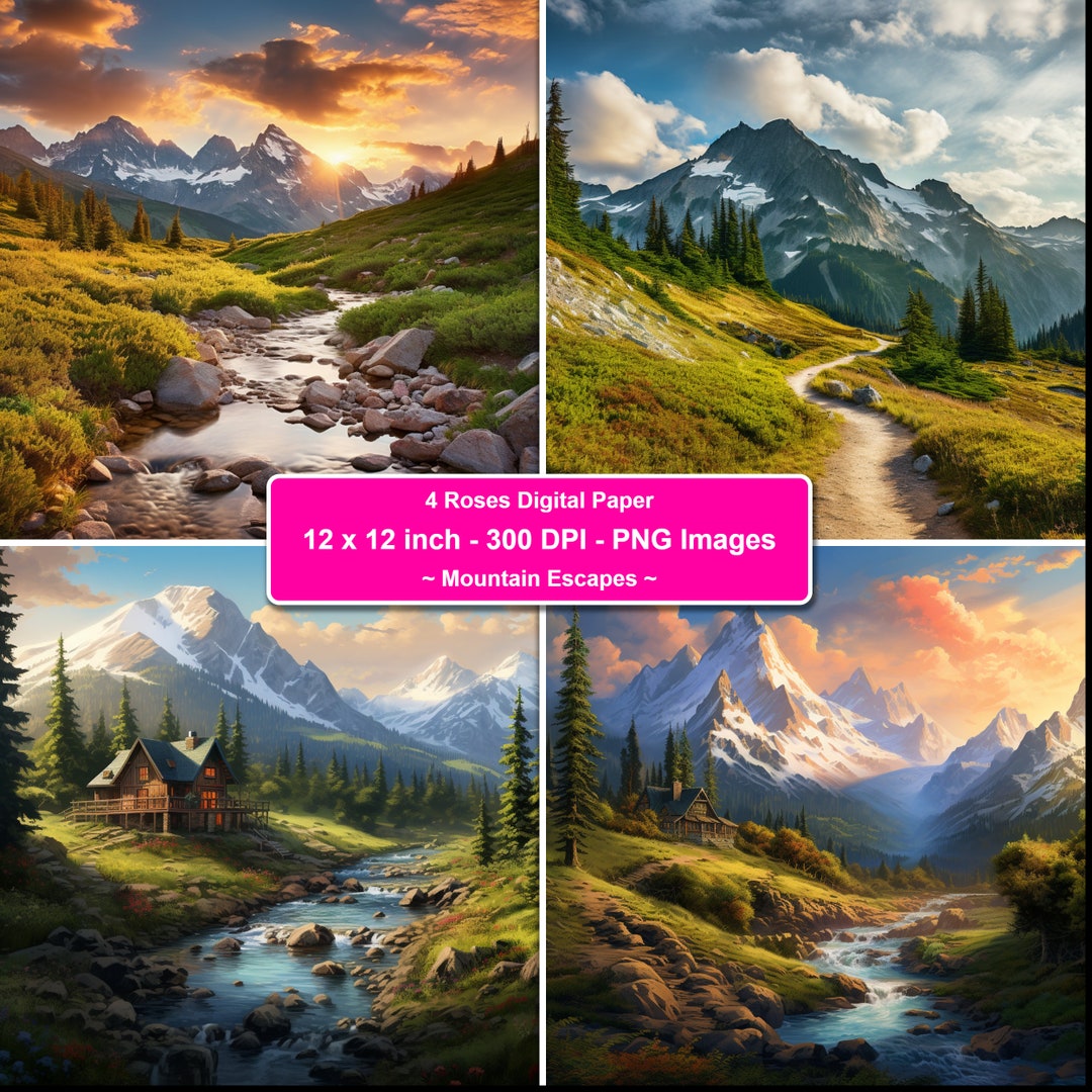 Digital Sale Scenic Mountain Escape Digital Paper Majestic Mountain ...