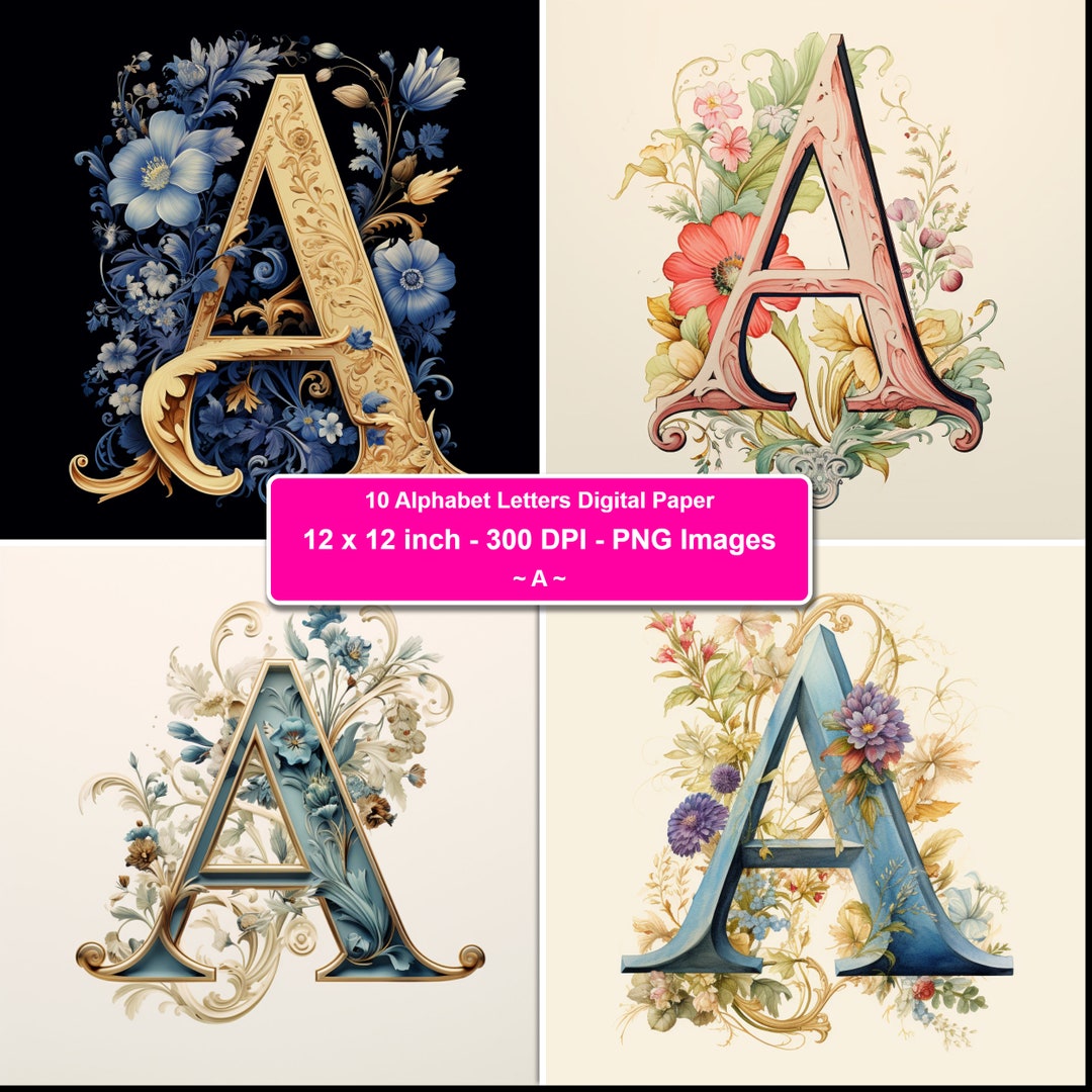 Alphabet Letter A Design With Floral Embellishments Creative Capital A ...