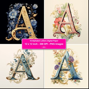Alphabet Letter A Design With Floral Embellishments Creative Capital A ...