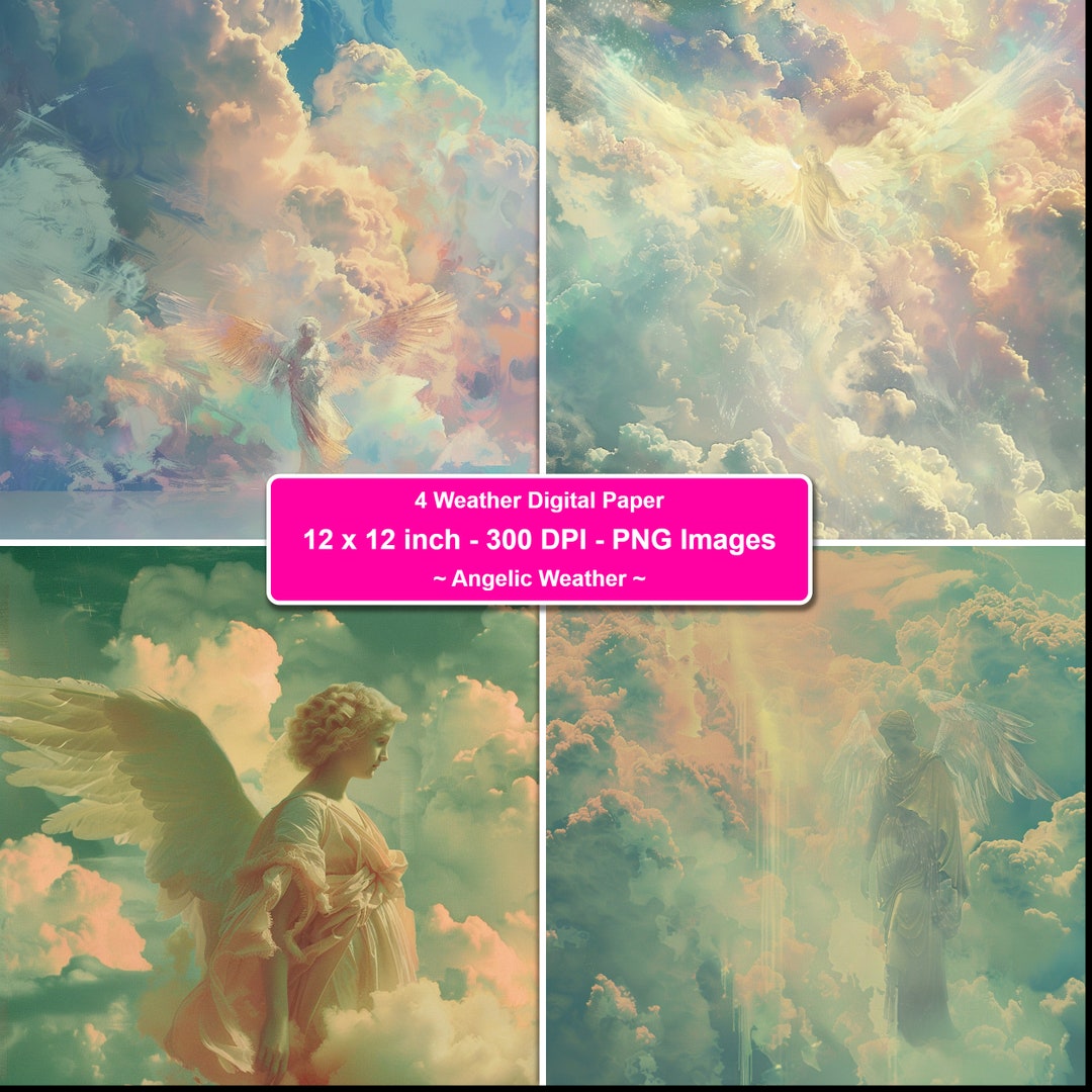 Journaling Digital Paper Angel Heaven Digital Art for Printing Journal ...