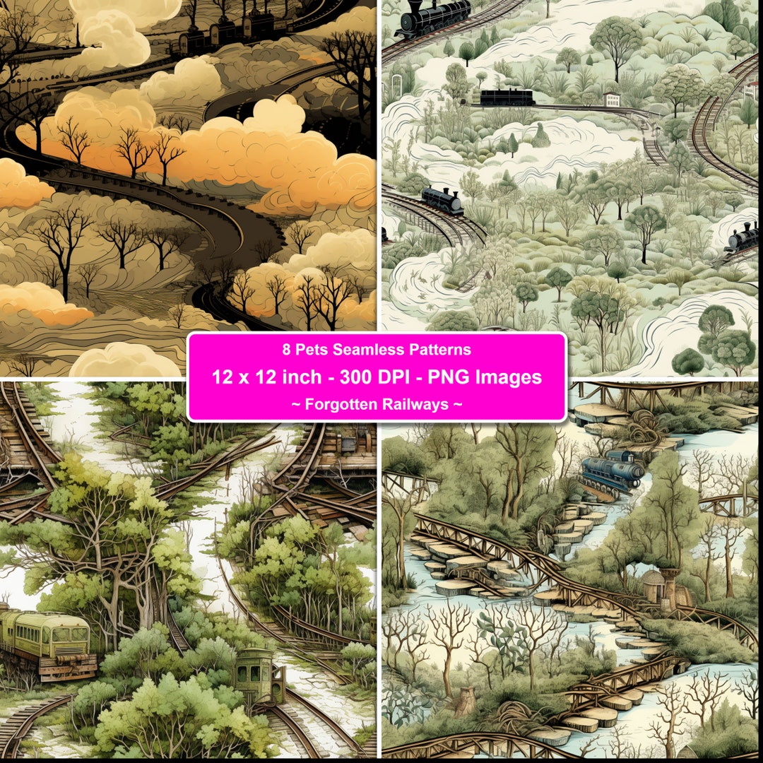 Seamless Vintage Train Track Pattern Design Vibrant Nostalgic Railway ...