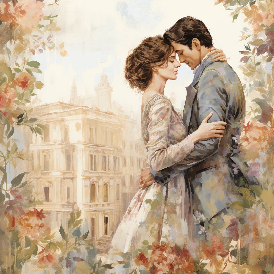 Digital Sale Romantic Historical Scenes Digital Paper Love in Timeless ...