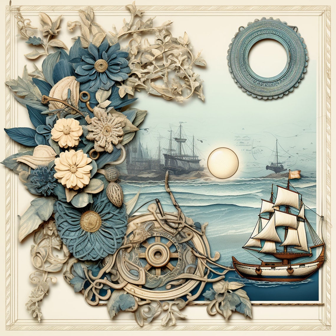 Instant Download Victorian Nautical Scrapbook Design Digital Paper Pack ...