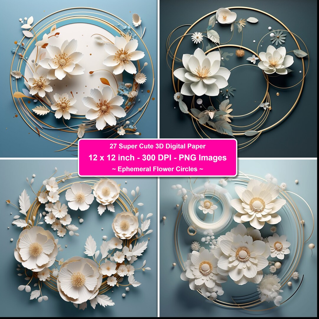 Digital Sale Ephemeral Flower Circles Delicate 3D Botanical Art Unique ...