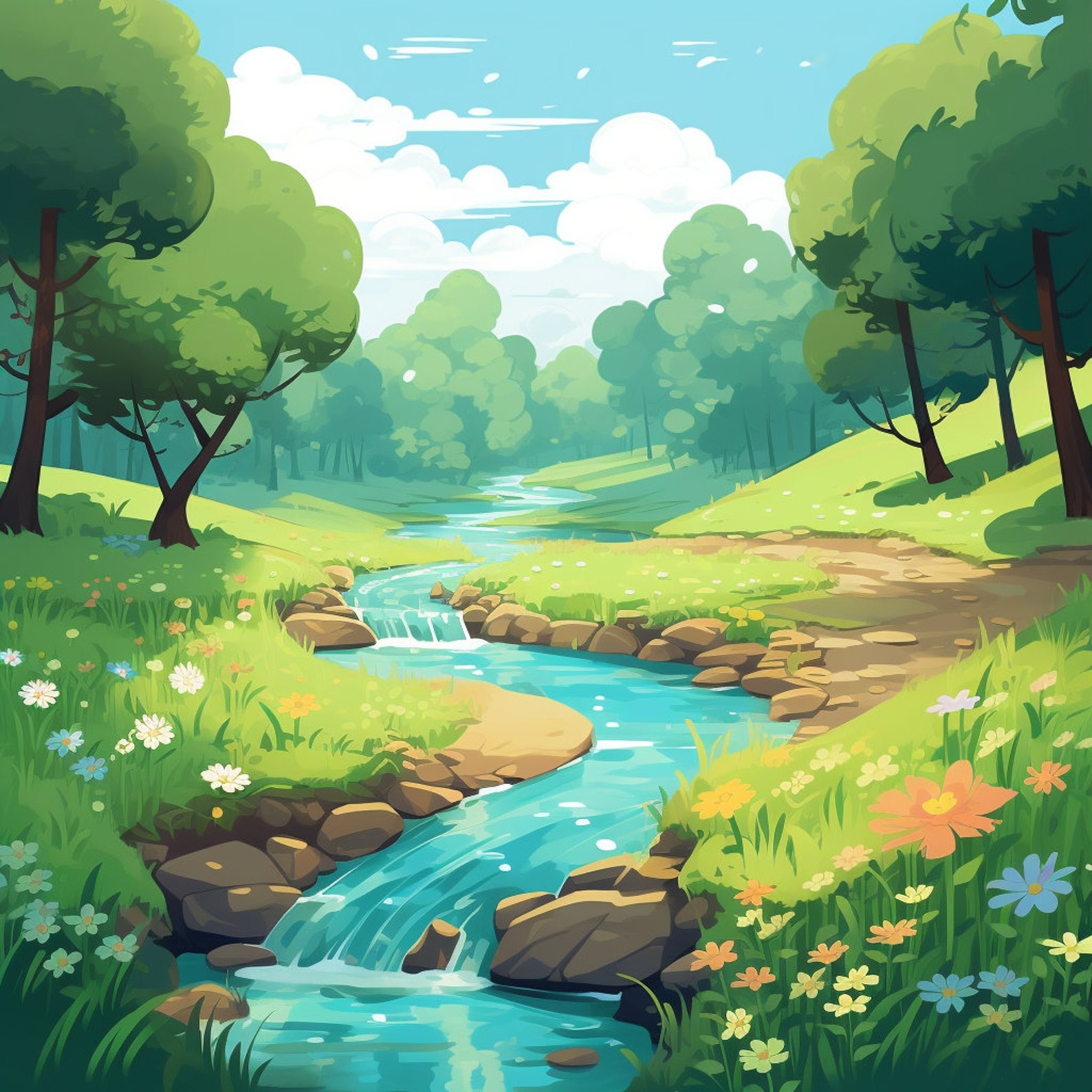 Brook Babblings Digital Design Cute Scenic Paper Instant Download for ...