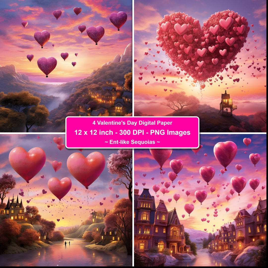 Valentines Day Digital Paper Love Heart Digital Design Romantic ...