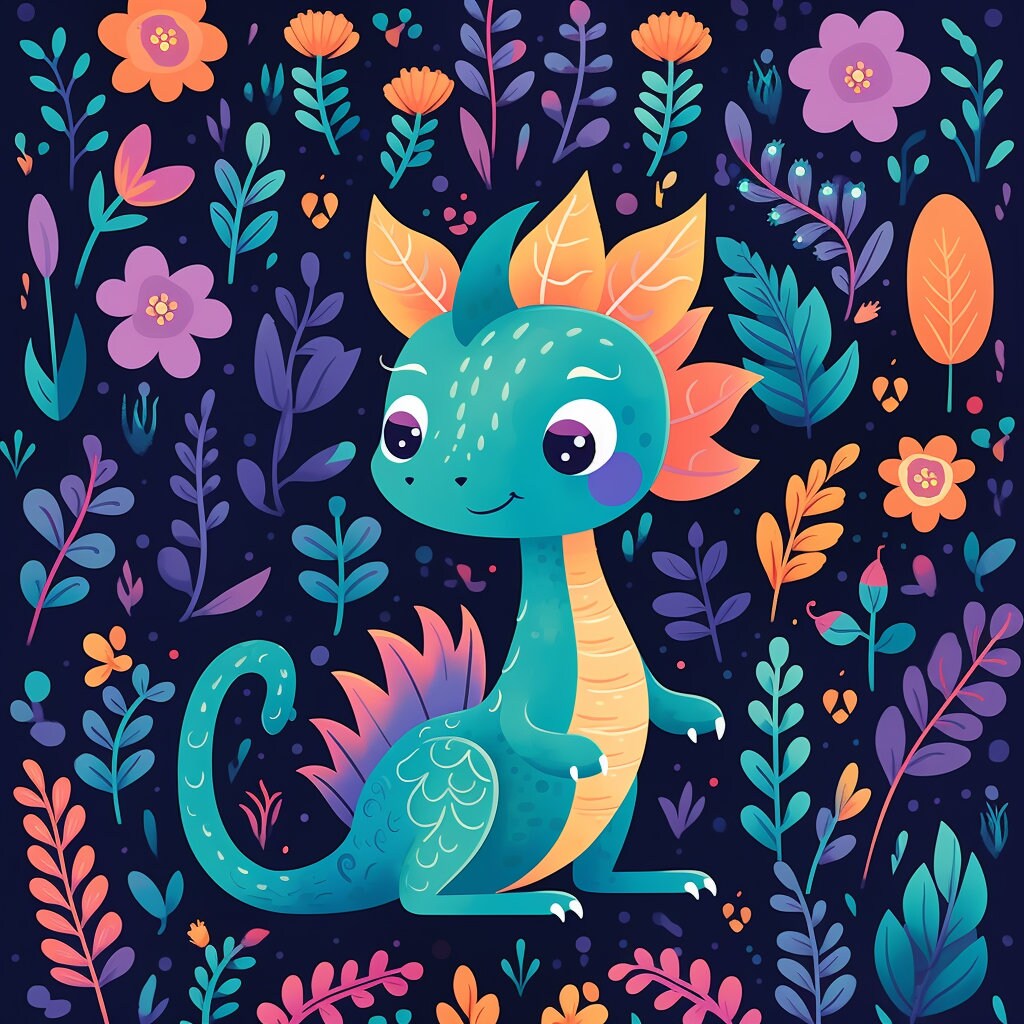 Whimsical Dragon Digital Paper Super Cute Dragon Design for ...