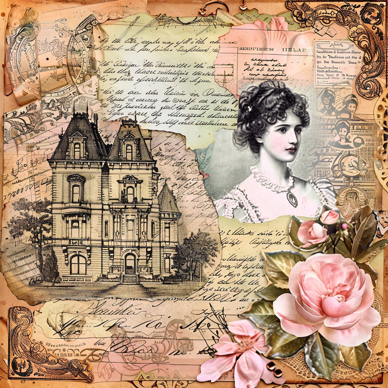 Victorian Scrapbook Paper Style Digital Design Featuring Historical ...