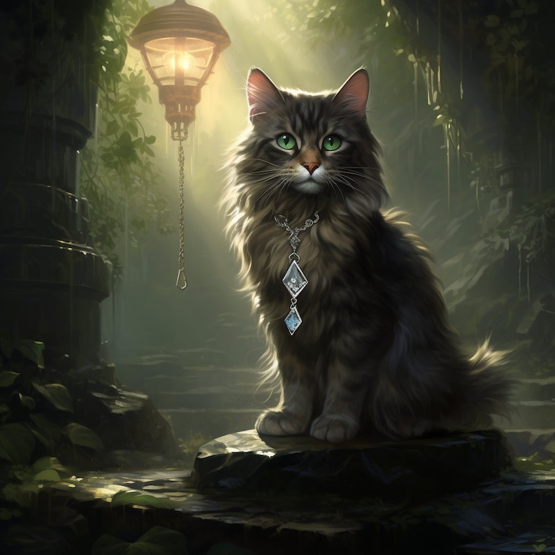 Digital Art Enchanted Cat Digital Portrait Whimsical Pet in a Mystical ...