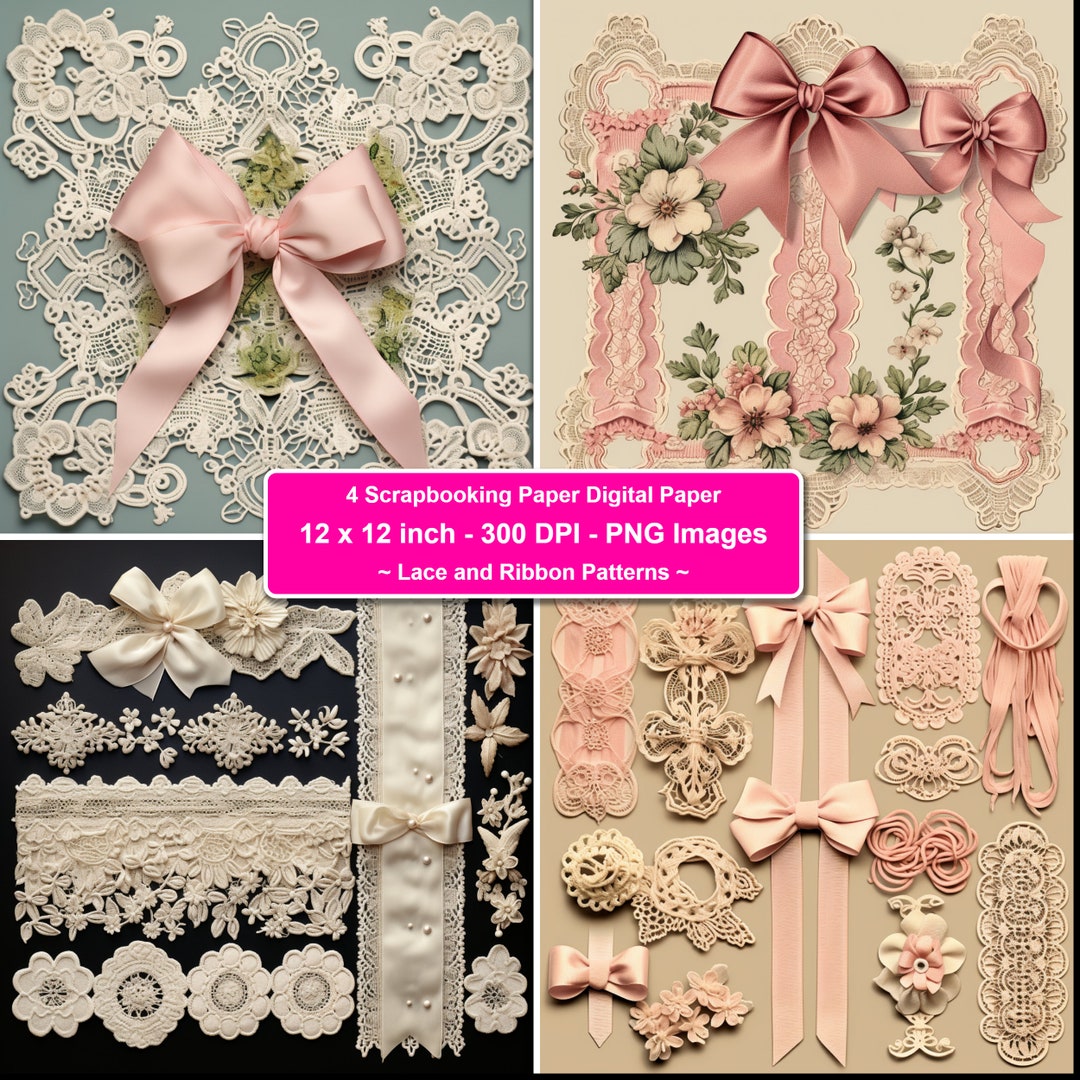 Digital Victorian Lace Ribbon Patterns Digital Paper Pack Super Cute ...