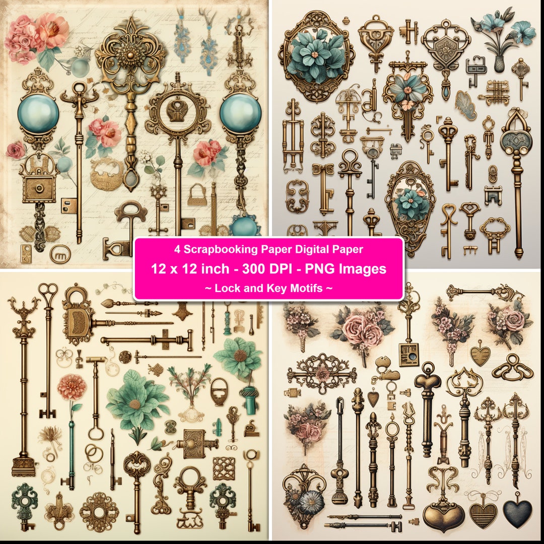 Victorian Lock Key Digital Design Cute Scrapbook-inspired Paper Crafts ...