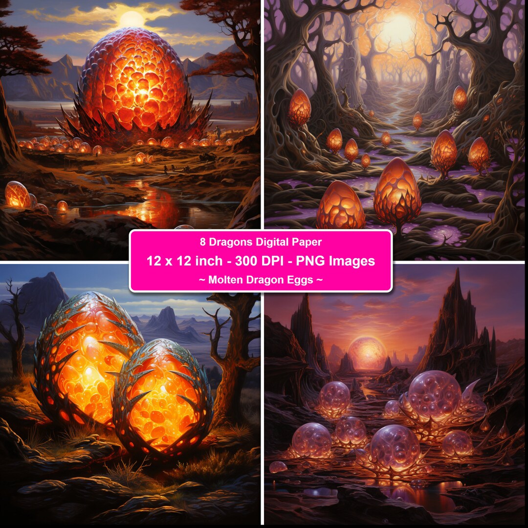 Mystical Molten Dragon Eggs Digital Design Vibrant Fantasy Escape ...
