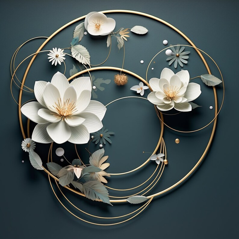 Digital Sale Ephemeral Flower Circles Delicate 3D Botanical Art Unique ...