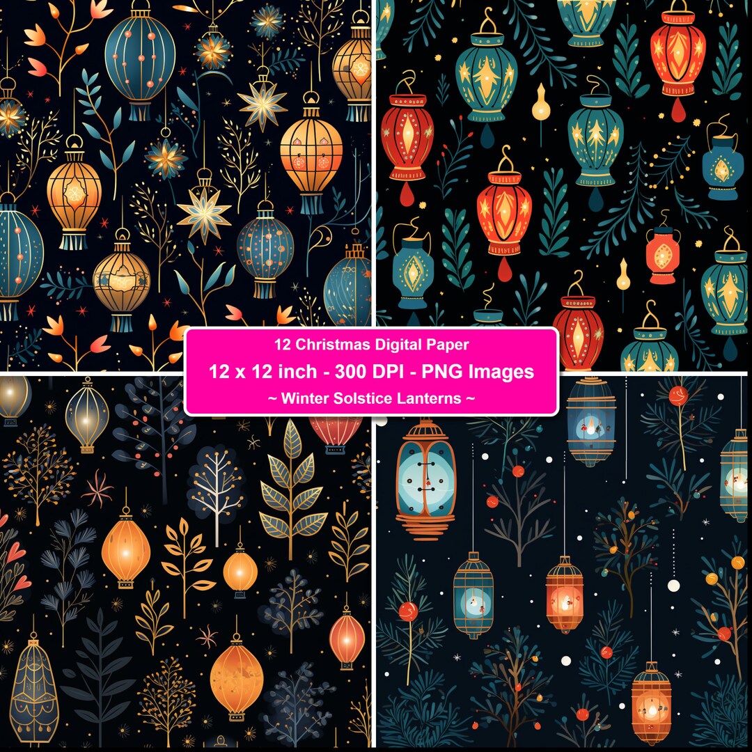 Christmas Card Winter Holiday Digital Paper Solstice Lanterns Festive ...