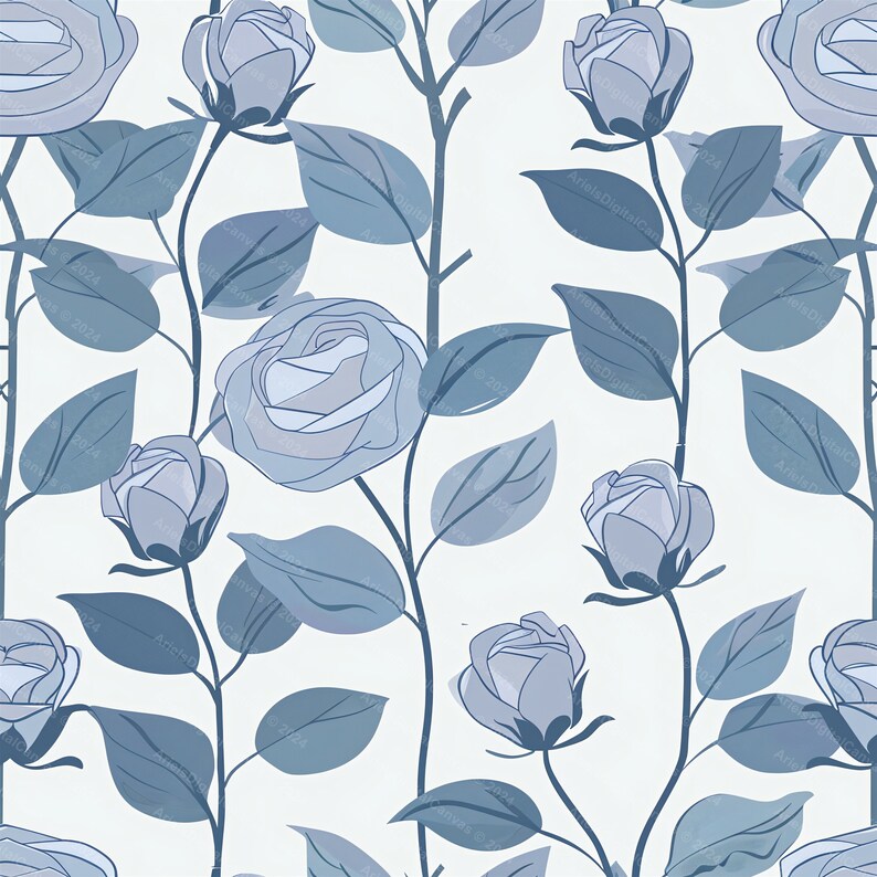 Elegant Blue Rose Pattern Digital Wallpaper Seamless Design Luxurious ...