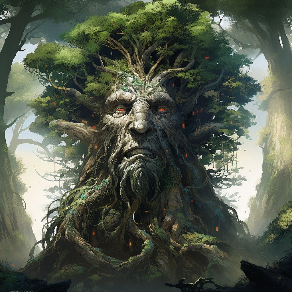 Enchanting Ancient Tree Spirits Digital Paper Unique Artistic Design ...