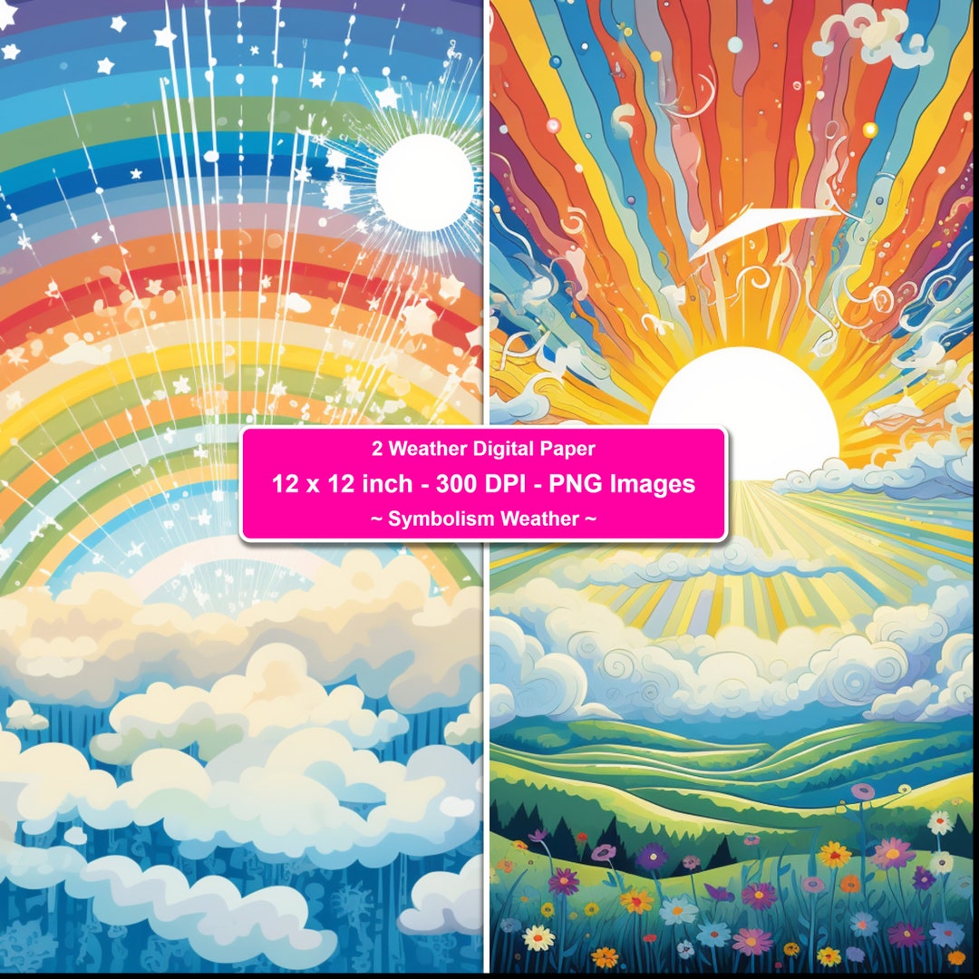 Weather Symbolism Digital Paper Vibrant Atmospheric Design Unique ...