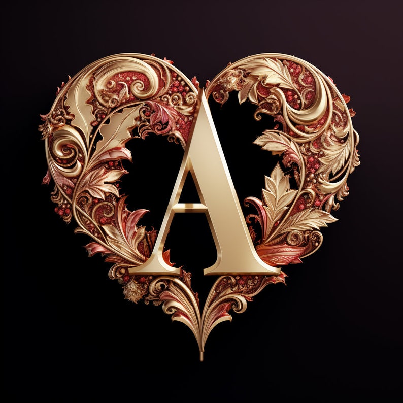 Alphabet Letter A Design With Romantic Hearts Digital Paper Perfect for ...