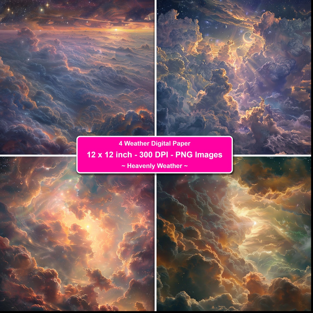 Heavenly Weather Digital Paper Celestial Skies Inspirational Weather ...