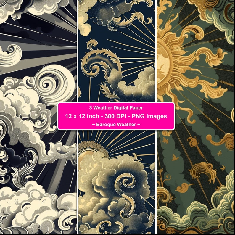 Baroque Inspired Weather Elements Digital Paper Perfect for Crafting ...