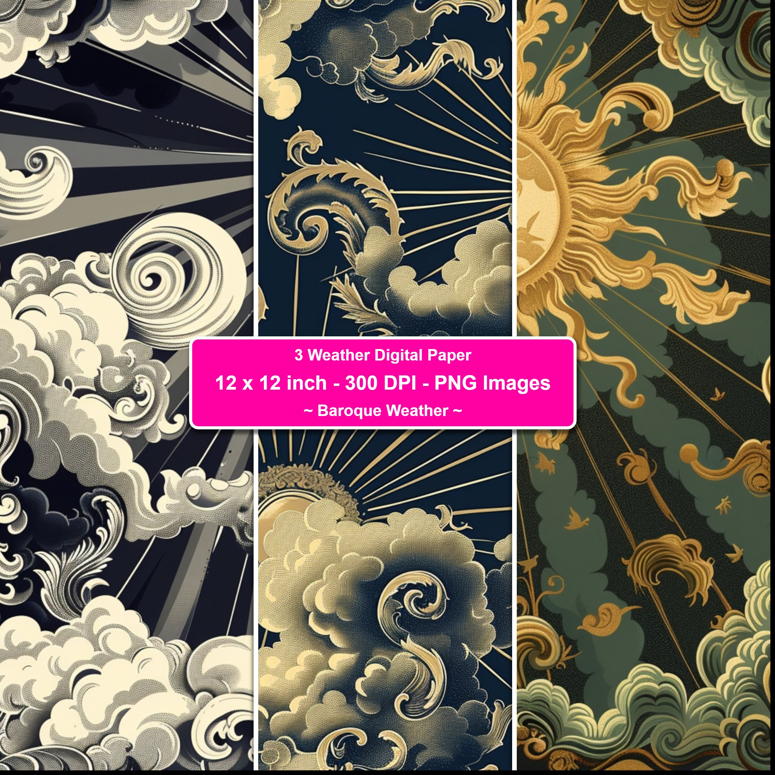 Baroque Inspired Weather Elements Digital Paper Perfect for Crafting ...
