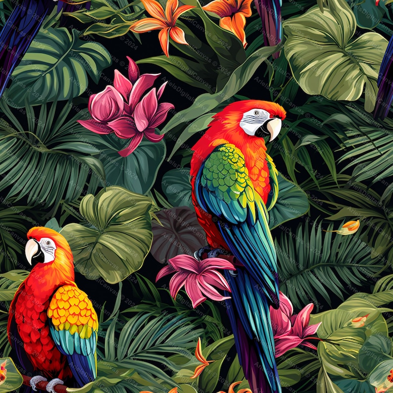 Bird Seamless Pattern Parrot Seamless Pattern Exotic Bird Pattern ...