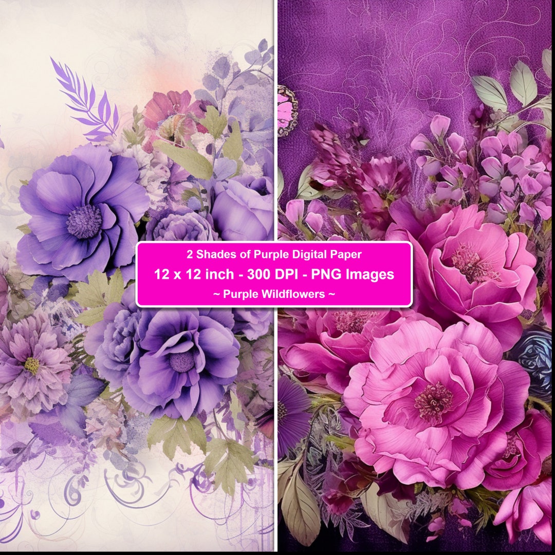 Elegant Purple Floral Digital Paper Artistic Vintage Scrapbooking ...
