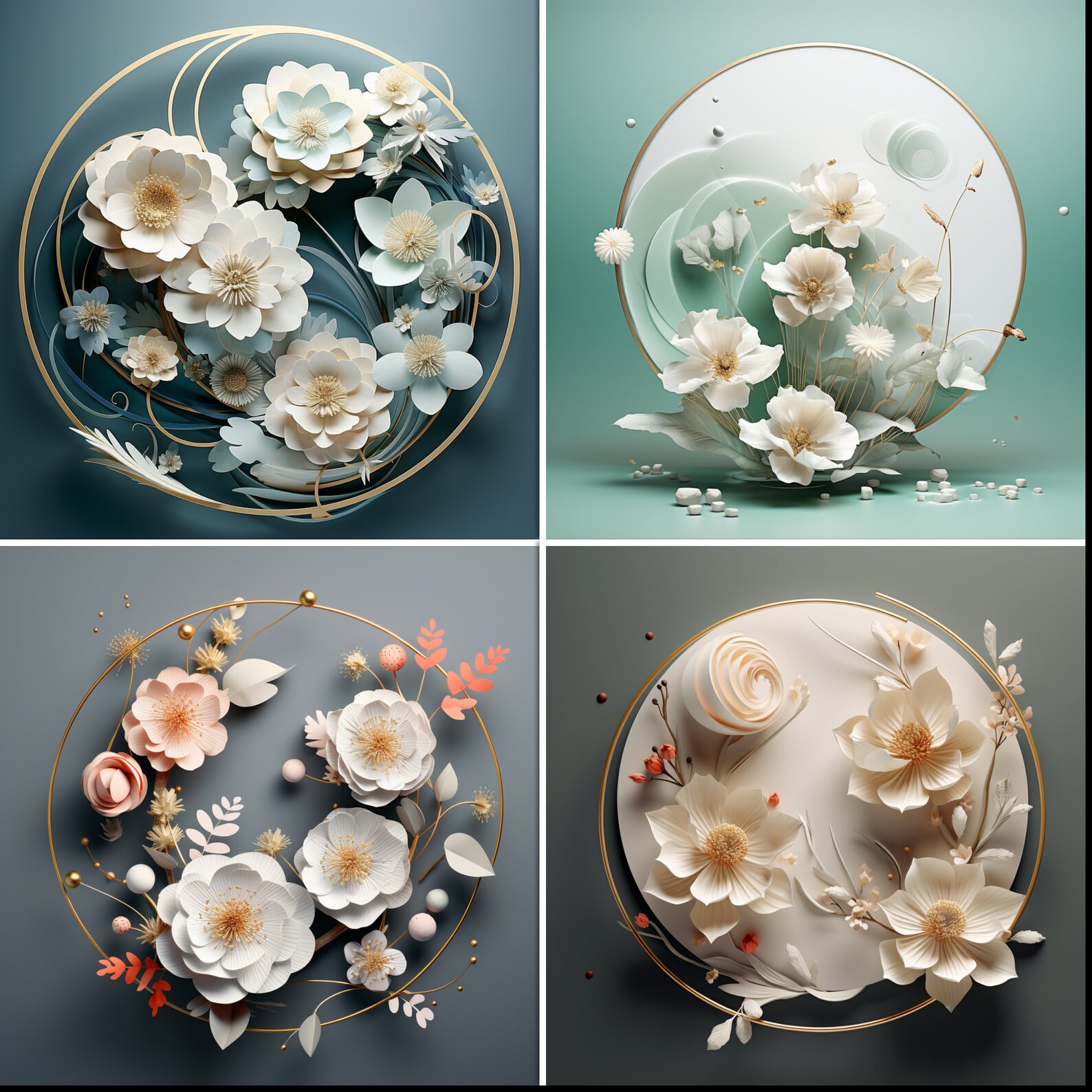 Digital Sale Ephemeral Flower Circles Delicate 3D Botanical Art Unique ...