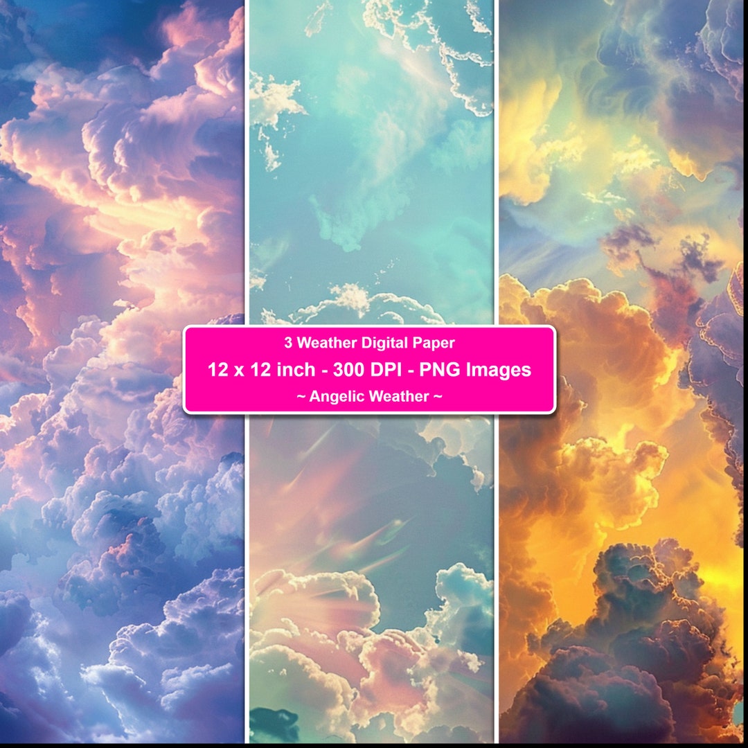 Angelic Weather Digital Paper Heavenly Skies Inspired Design Serene ...